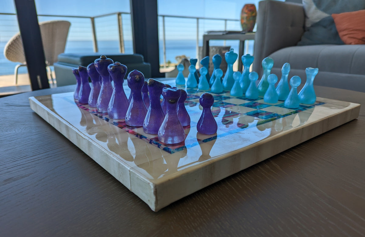 Blue Glass Chess Set